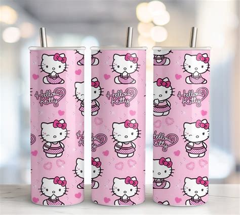 20oz Hello Cat Tumbler Wrap Png Kitty Kawaii Skinny Tumbler Digital