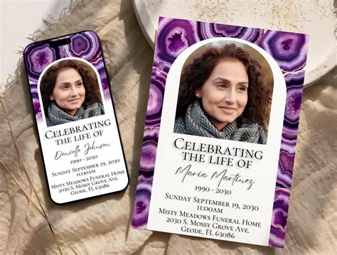 Purple Agate Funeral Invitation Template Memorial Service Announcement