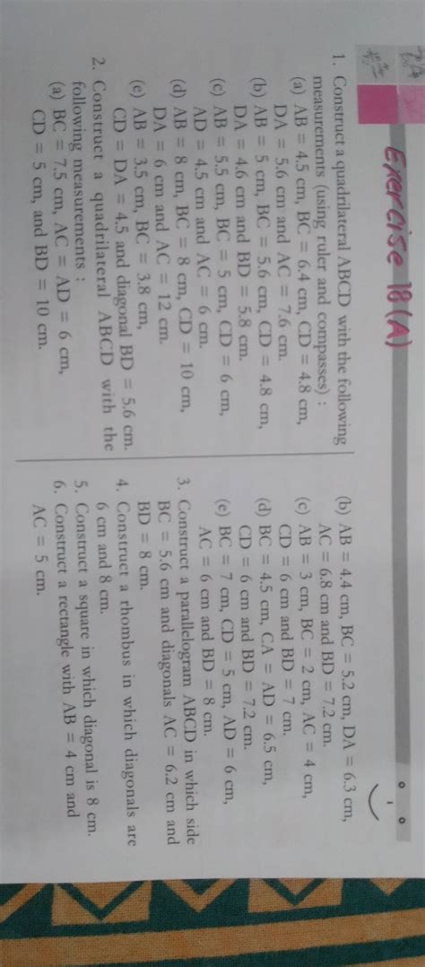 construct a quadrilateral a b c d with the following measurements filo