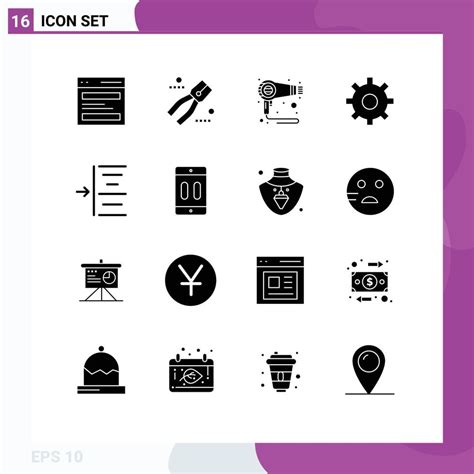 User Interface Pack Of 16 Basic Solid Glyphs Of Left Setting Tool Multimedia Machine Editable