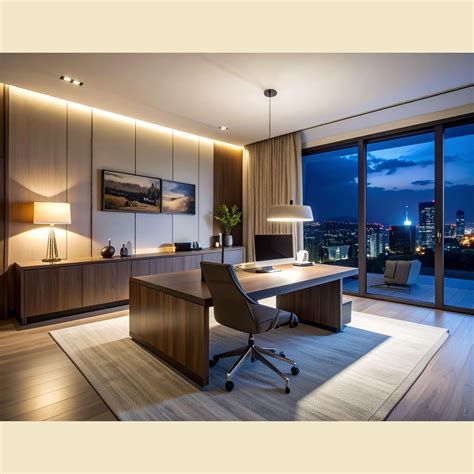 Modern Executive Night Office Background Elegant Workspace With City