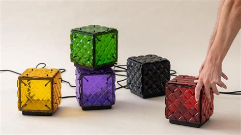 Glass Cube Lamp Green Ambient Light Artisanal Fused Glass Contemporary
