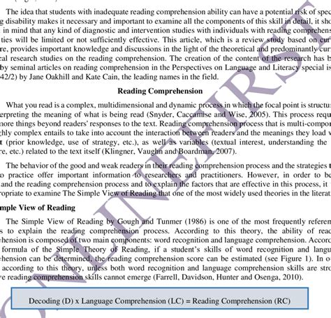 The Formula Of The Simple View Of Reading Gough And Tunmer 1986 Download Scientific Diagram