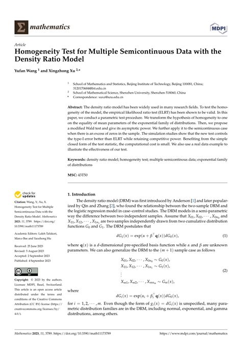 Pdf Homogeneity Test For Multiple Semicontinuous Data With The Density Ratio Model