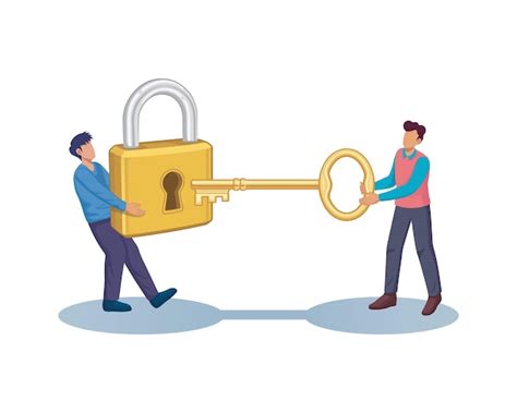 Premium Vector Man Holding Key Open Security Locked Padlock Vector Illustration