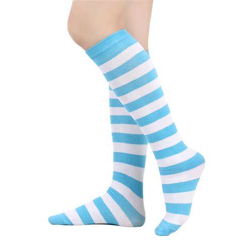 Blue And White Striped Knee High Socks Femboy Fashion