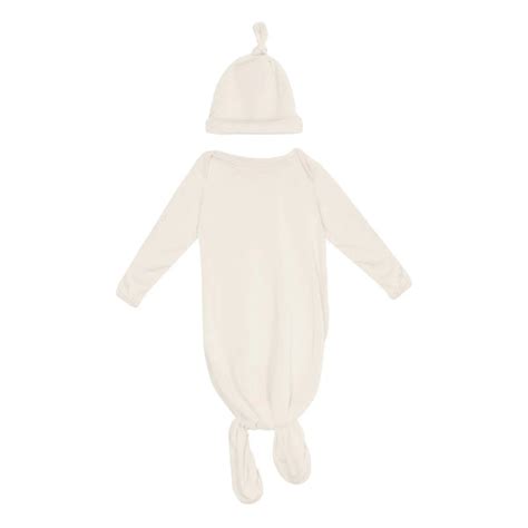 Kickee Layette Gown Converter And Single Knot Hat Set Natural Olly Olly