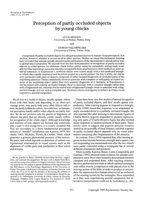 Pdf Perception Of Partly Occluded Objects By Young Chicks