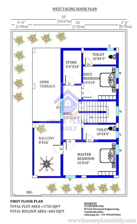 35x50 West Facing Duplex House Plan As Per Vastu House Designs And