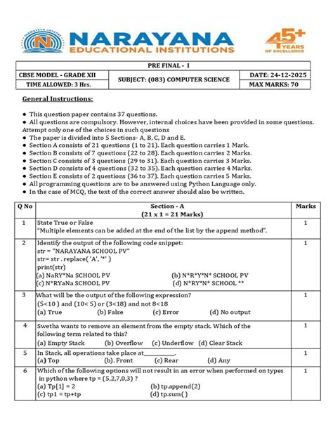 Class Xii Centum Phase 3 Pre Final I Cs Qp 24122024 Pdf Computer Programming Computing