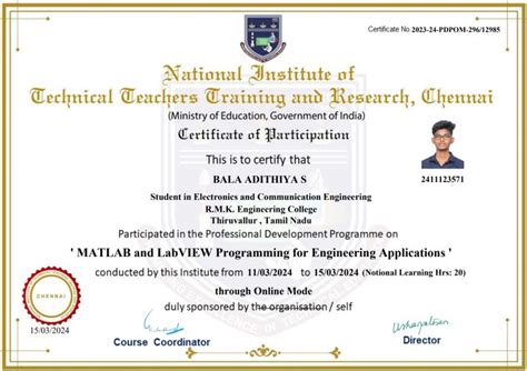 Bala Adithiya S On Linkedin Matlab Labview Onlinelearning Nittr