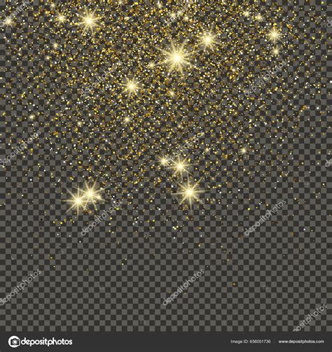 Золотий Блискучий Пил Сірому Прозорому Фоні Пил Ефектом Золотистого Блиску Стоковий вектор