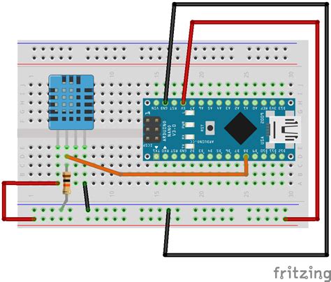 Fritzing Project Arduino Nano V3 Clone With DHT11 Basic Sketch