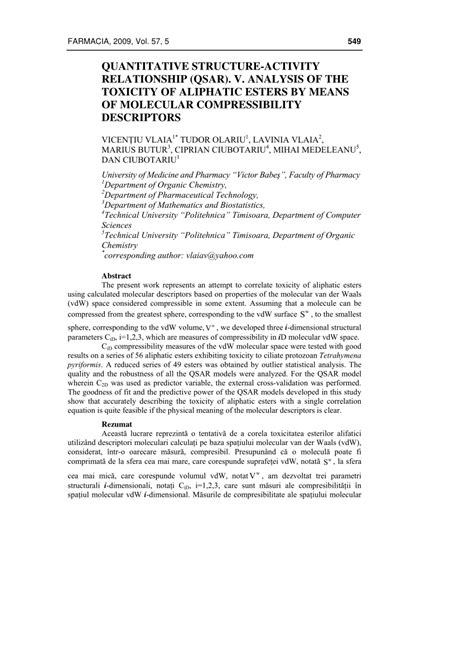 Pdf Quantitative Structure Activity Relationship Qsar V Analysis Of The Toxicity Of