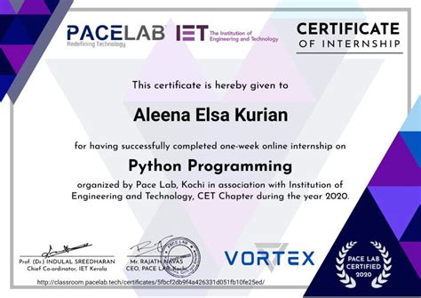 Aleena Elsa Kurian On Linkedin Completed One Week Internship On Python Programming Organized By