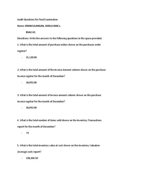 Audit Qs Exam Pdf Debits And Credits Revenue