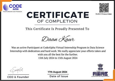 Completed Codealpha Internship On Various Data Science Projects Daan Kaur Posted On The Topic