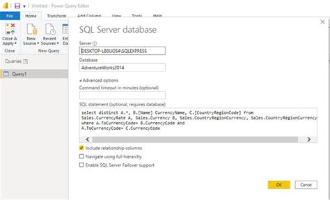 how to import data directly from the sql query in power bi