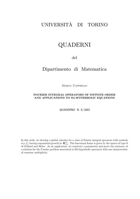 Pdf Fourier Integral Operators Of Infinite Order And Applications To Sg Hyperbolic Equations