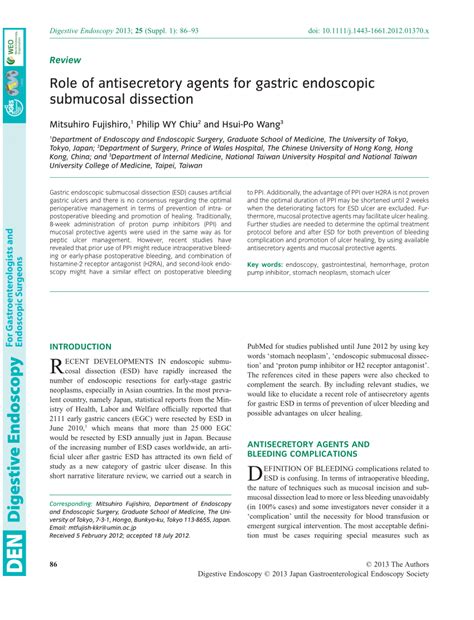 Pdf Role Of Antisecretory Agents For Gastric Endoscopic Submucosal