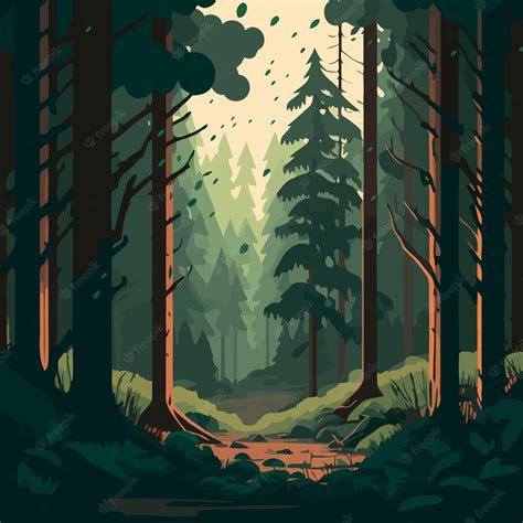 Premium Vector Woodland Forest Landscape With Trees