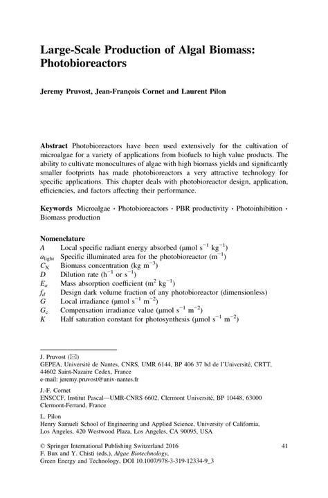 PDF Large Scale Production Of Algal Biomass Photobioreactors