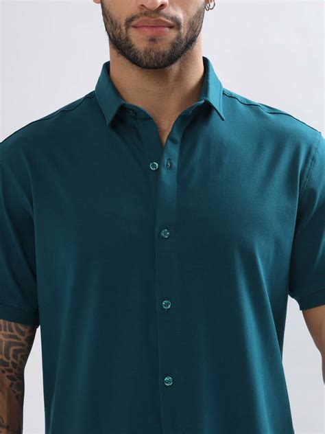 Noir Teal Blue Shirt Wrinkle Free Buy Online At Wearduds India