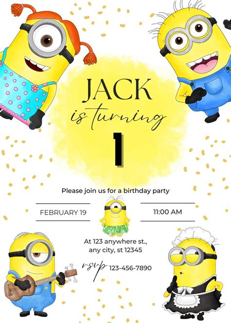 Editable Minion Birthday Invitation Template Printable Birthday Party