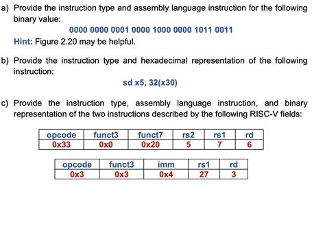 Solved A Provide The Instruction Type And Assembly Language