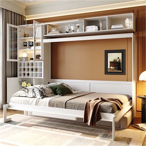 Jerfit Queen Murphy Bed With Sofa And Built In Shelves Modern Space