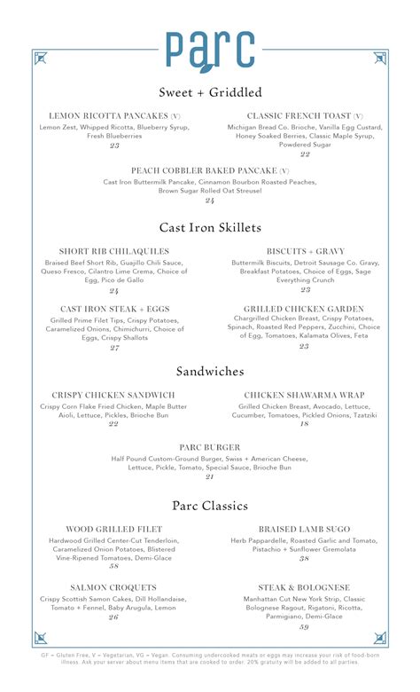 Brunch Menu Parc Detroit