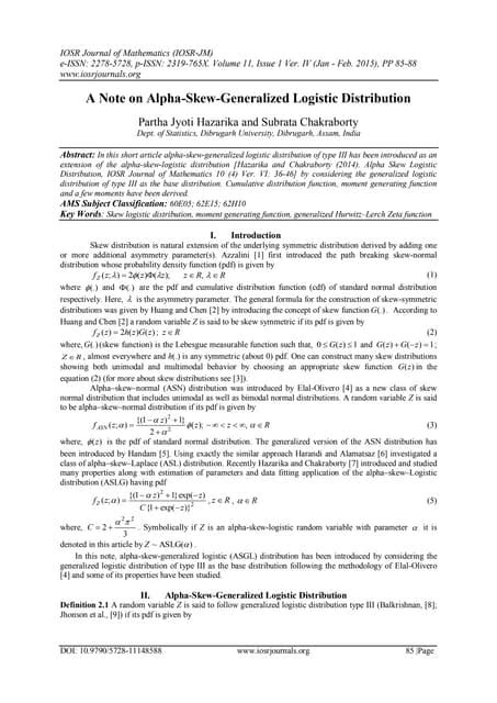 A Note On Alpha Skew Generalized Logistic Distribution Pdf