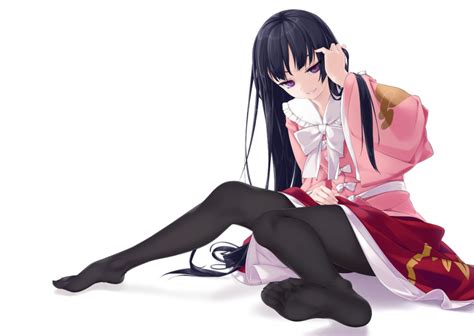 Safebooru 1girl Black Hair Black Legwear Blush Feet Hair Tucking
