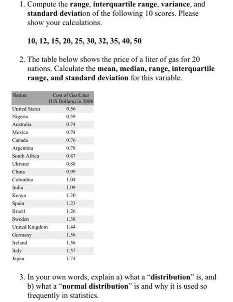Solved 1 Compute The Range Interquartile Range Variance