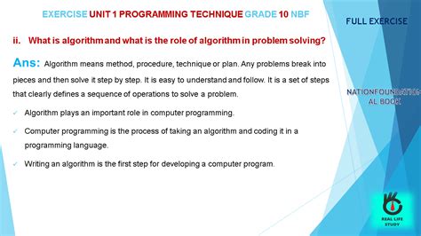 programming technique unit 1 exercise solved pdf grade 10 national book