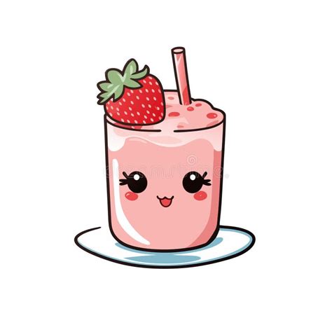 A Cute Anthropomorphic Strawberry Milkshake With A Smiling Face Stock Image Illustration Of