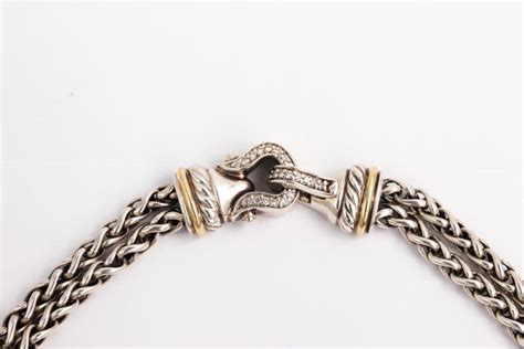 David Yurman Sterling Silver 18k Gold Diamond Double Wheat Chain Buckle