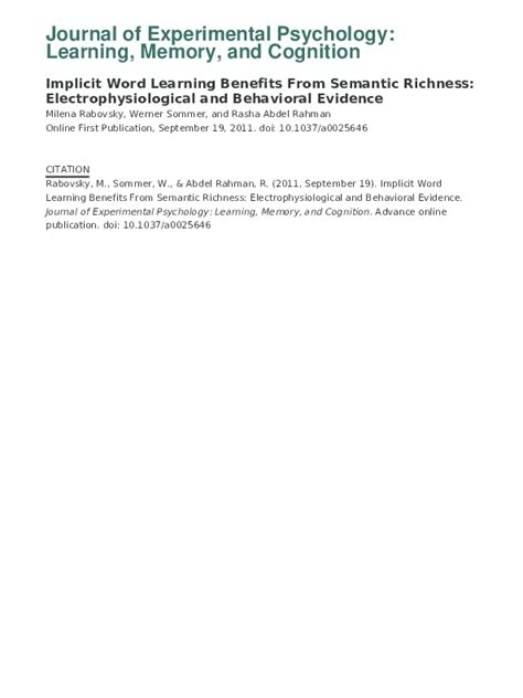 Pdf Implicit Word Learning Benefits From Semantic Richness Electrophysiological And