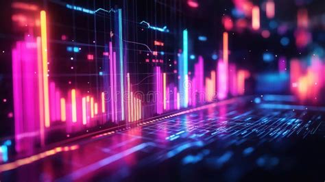 Abstract Glowing Financial Graph Displays Vibrant Colorful Bars Lines Dynamic Visual