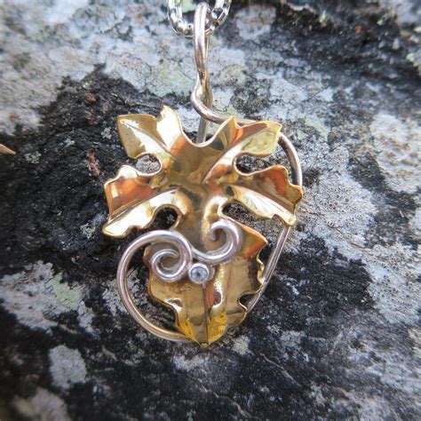 Fiddle Leaf Fig And Tendril Pendant Nu Gold And Sterling Silver Brutalist Fig Leaf And Tendril