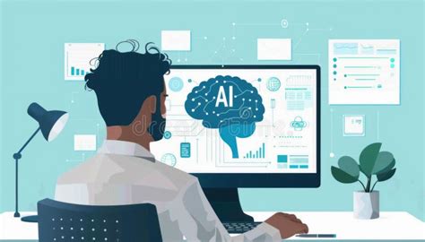 A Man Is Seated At A Desk And Using A Computer With An Image Of A Brain Displayed On The Screen