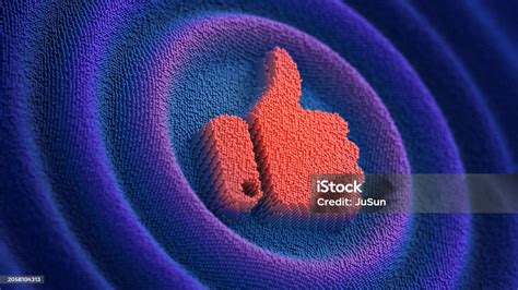 미래 지향적인 네온 물결 모양의 픽셀 배경에 있는 기호처럼 엄지 손가락 위로 기호입니다 소셜 미디어 3d 일러스트레이션입니다 소셜 네트워킹에 대한 스톡 사진 및 기타 이미지