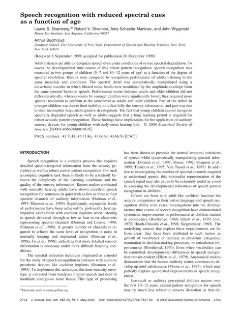 Pdf Speech Recognition With Reduced Spectral Cues As A Function Of Age