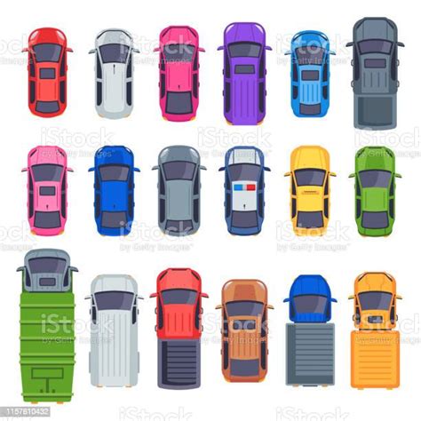 탑 뷰 자동차 자동 수송 트럭 및 자동차 지붕 도시 교통 벡터 플랫 고립 일러스트 세트 스포츠 유틸리티 자동차에 대한 스톡 벡터 아트 및 기타 이미지 Istock