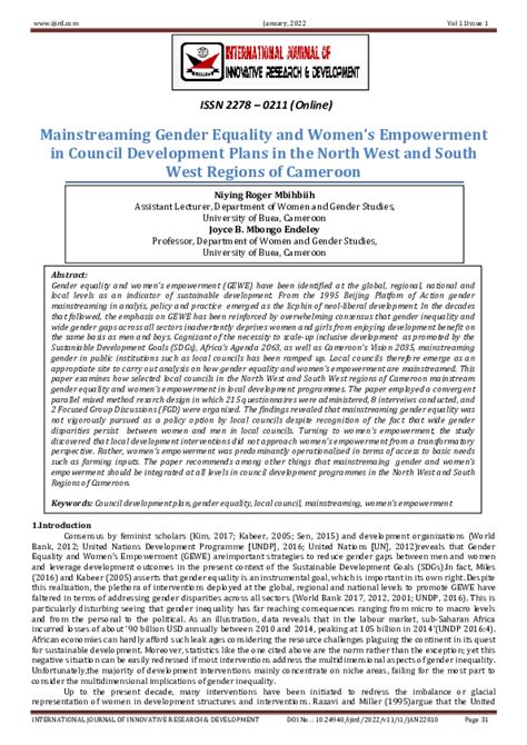 Pdf Mainstreaming Gender Equality And Womens Empowerment In Council Development Plans In The