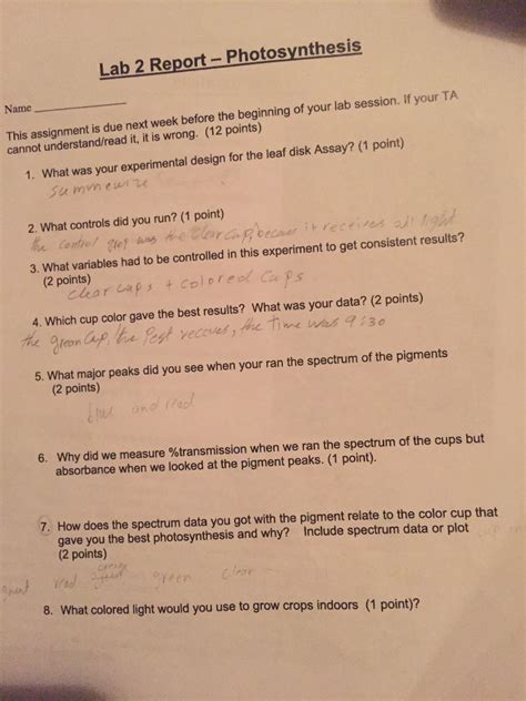Lab 2 Report Photosynthesis Name This Assignment Is