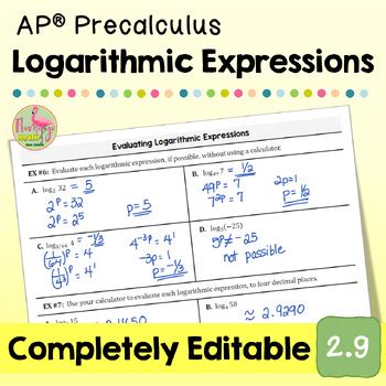 Logarithmic Expressions Unit AP Precalculus By Flamingo Math By Jean Adams