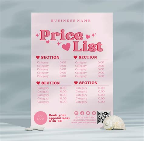Editable Price List Template Printable Small Business Pricing Guide Customizable Price Sheet