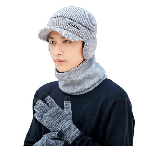 겨울용 따뜻한 벨벳 모자 스카프 장갑 세트 남성 및 여성용 야외 승마 모자 비니 목 보호 스카프 모자 3 개세트