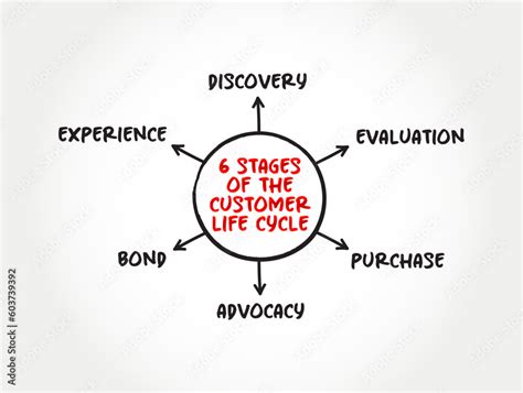 the 6 stages of a customer lifecycle mind map concept for presentations and reports stock